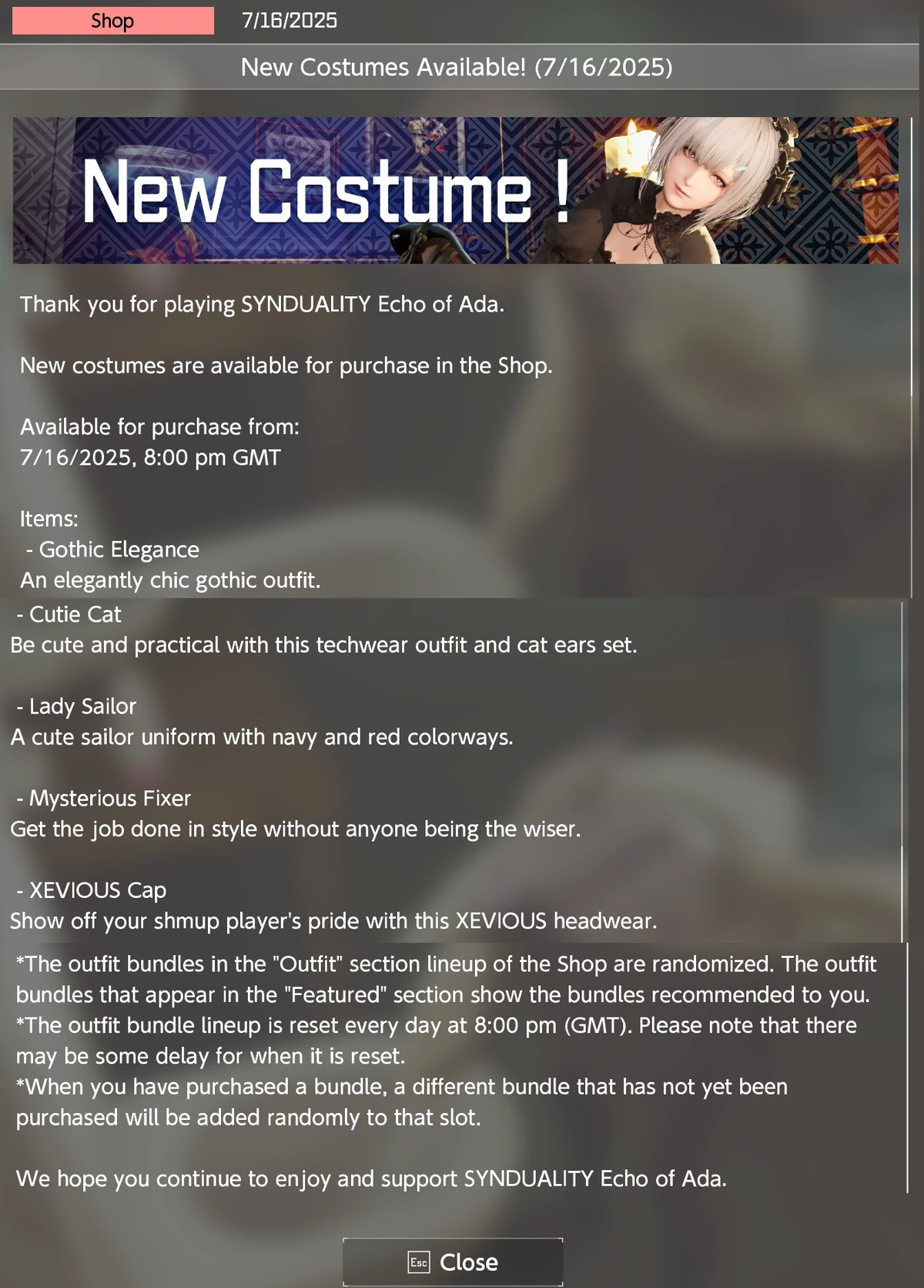 Shop - New Costumes Available (7/16/25) | Synduality Wiki | Fandom
