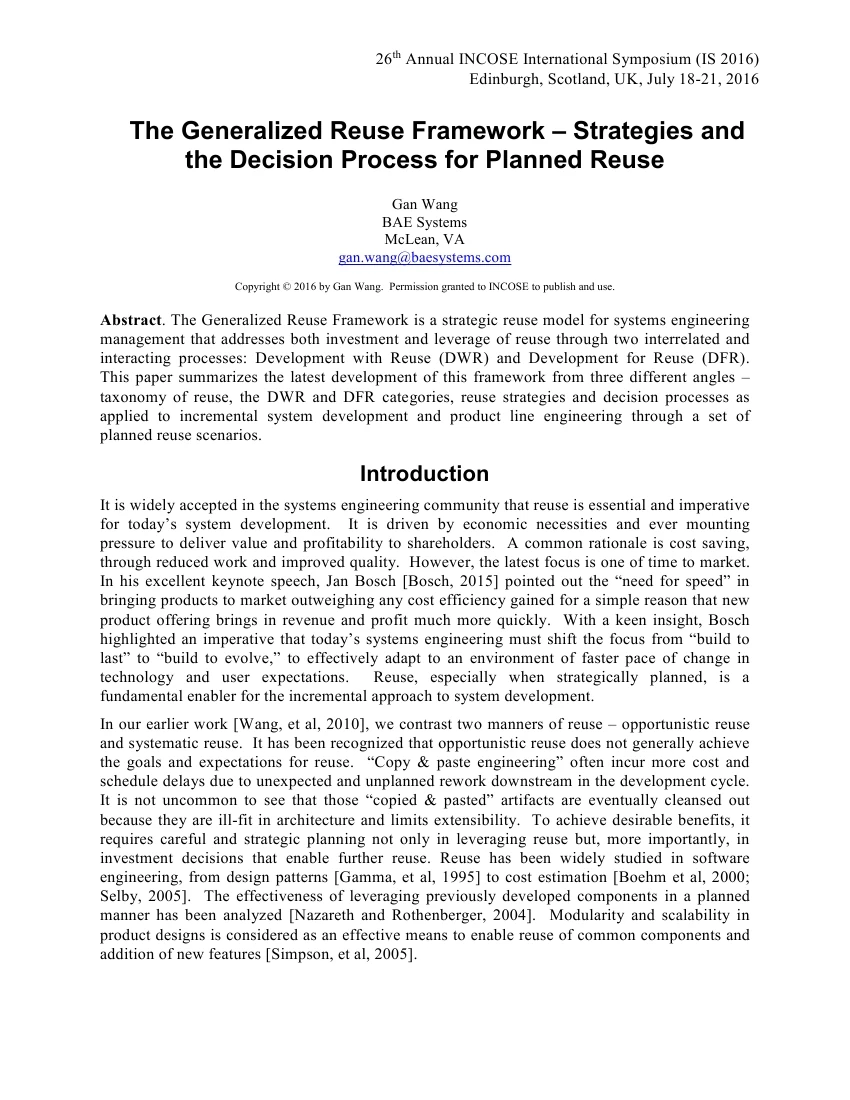 1.5.3 The Generalized Reuse Framework Strategies and the Decision Process for Planned Reuse ...