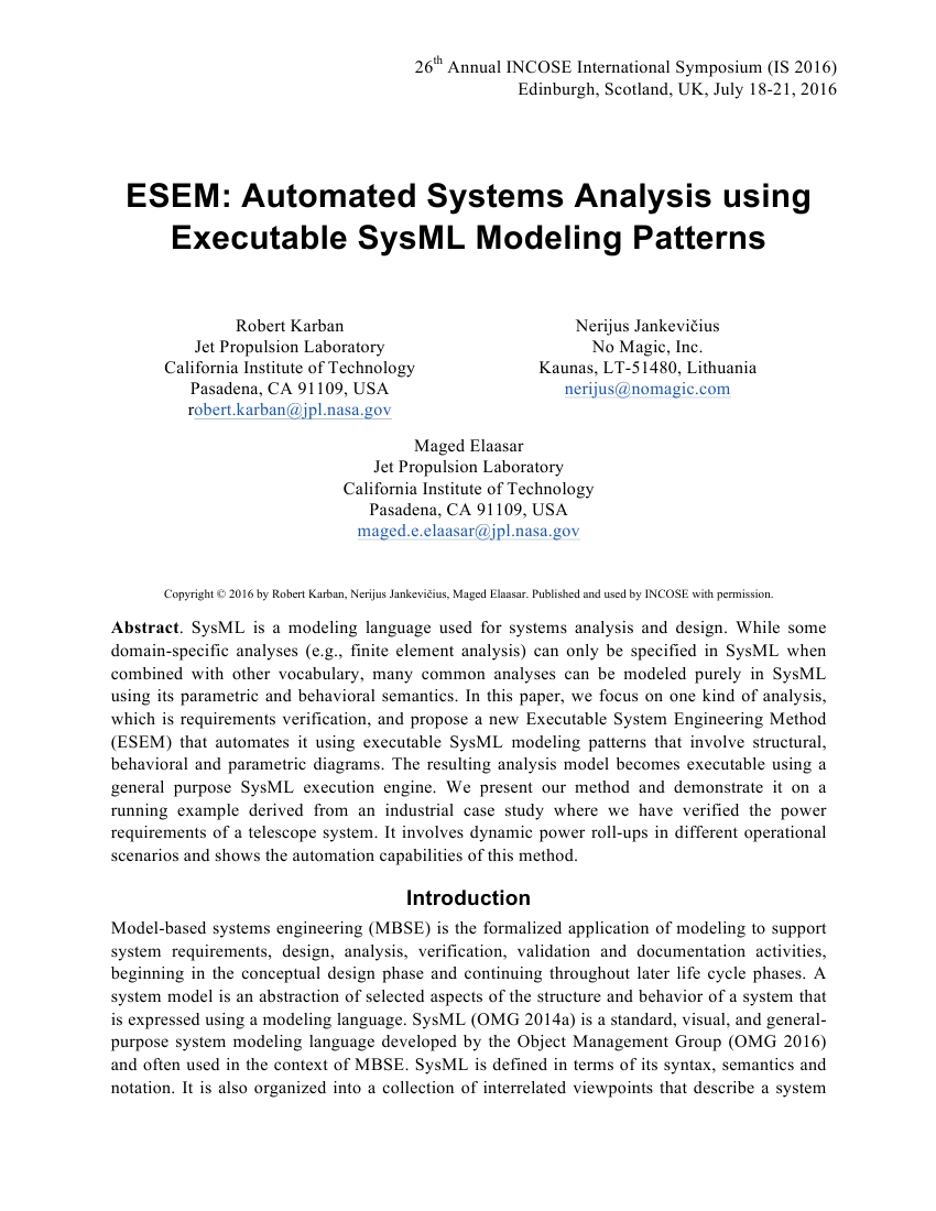 111 Esem Automated Systems Analysis Using Executable Sysml Modeling