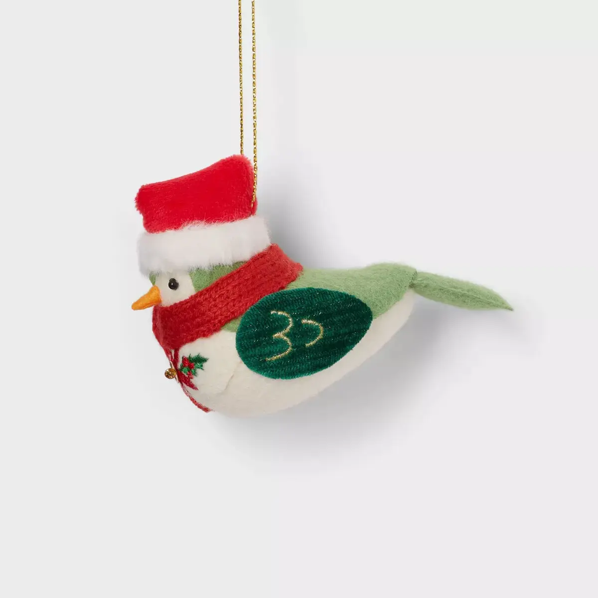 Fabric Bird with Poinsettia Flower and Bell Christmas Tree Ornament ...