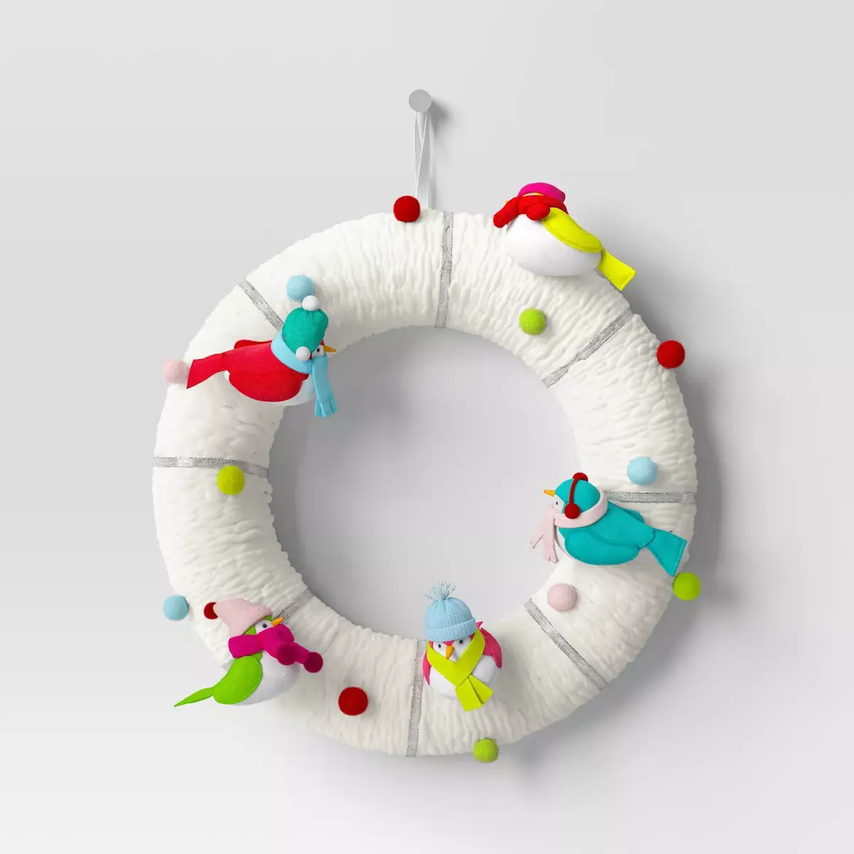 16" Featherly Friends™ Fabric Bird Decorative Christmas Wreath White ...