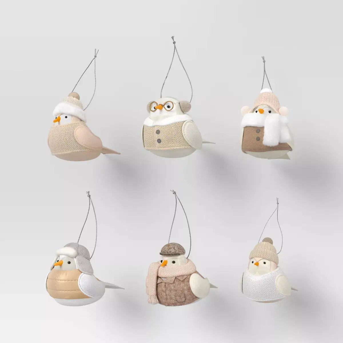 6pc Featherly Friends™ Fabric Bird Christmas Tree Ornament Set Snowy ...