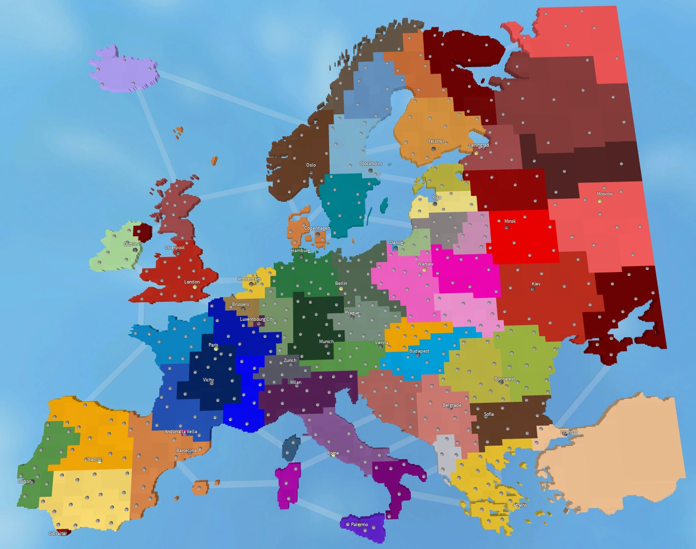 Map Of Europe 1939 With Cities
