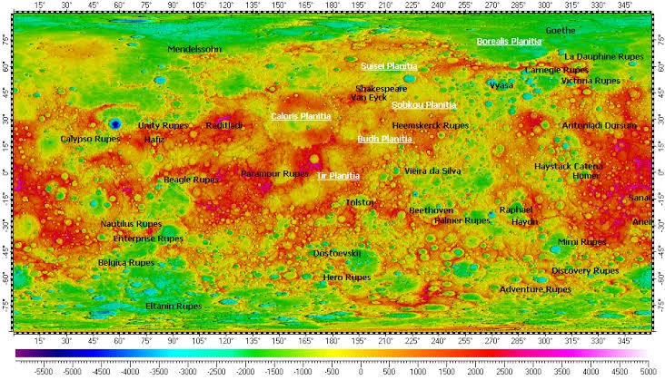 Planet Mercury Elevation Map
