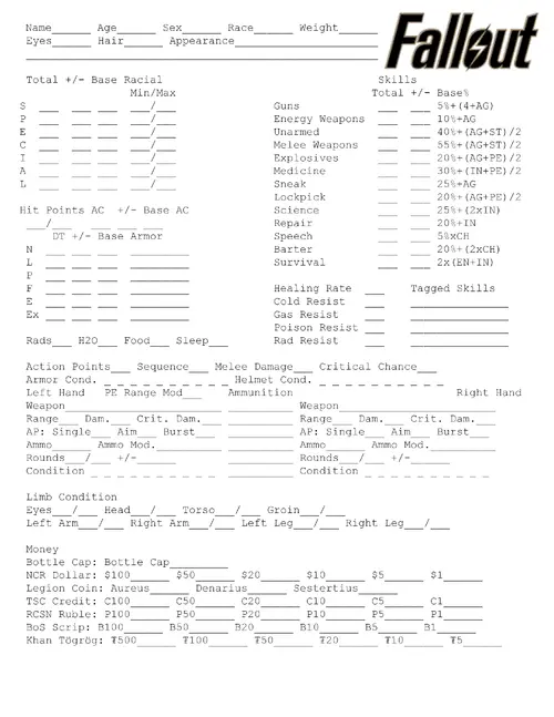 Fallout PnP Character Sheet | Terran Starship Command Wiki | Fandom