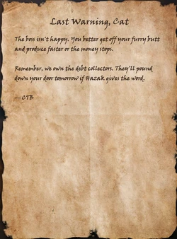 Last Warning, Cat - TESO Wiki - The Elder Scrolls Online