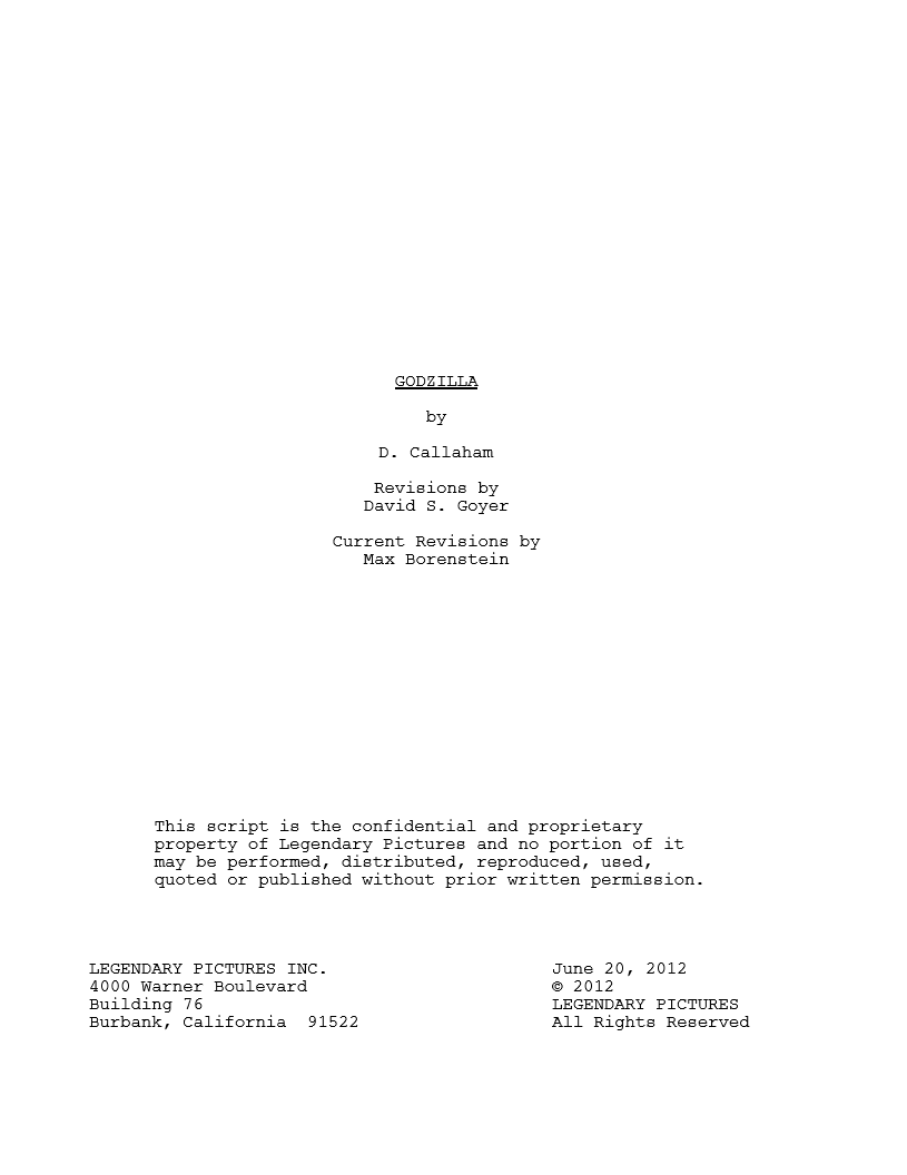 Godzilla (June 2012 screenplay) | The Legendary Entertainment Wiki | Fandom