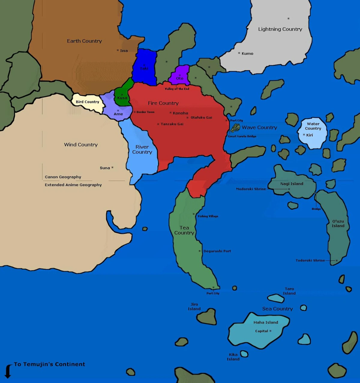 Naruto World Map Lands And Hidden Villages Naruto World