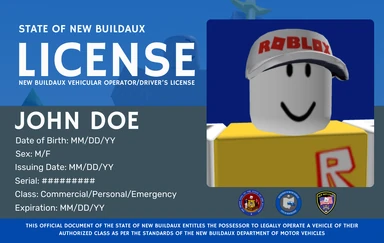 New Buildaux Driver's License | The Neighborhood of Robloxia Wiki | Fandom