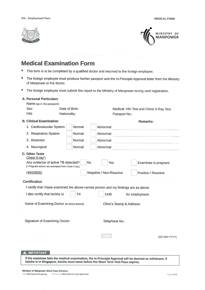 Employment Pass Medical Examination Form | The Singapore LGBT ...