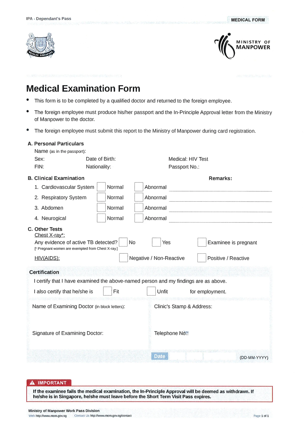 Dependant's Pass Medical Examination Form | The Singapore LGBT ...