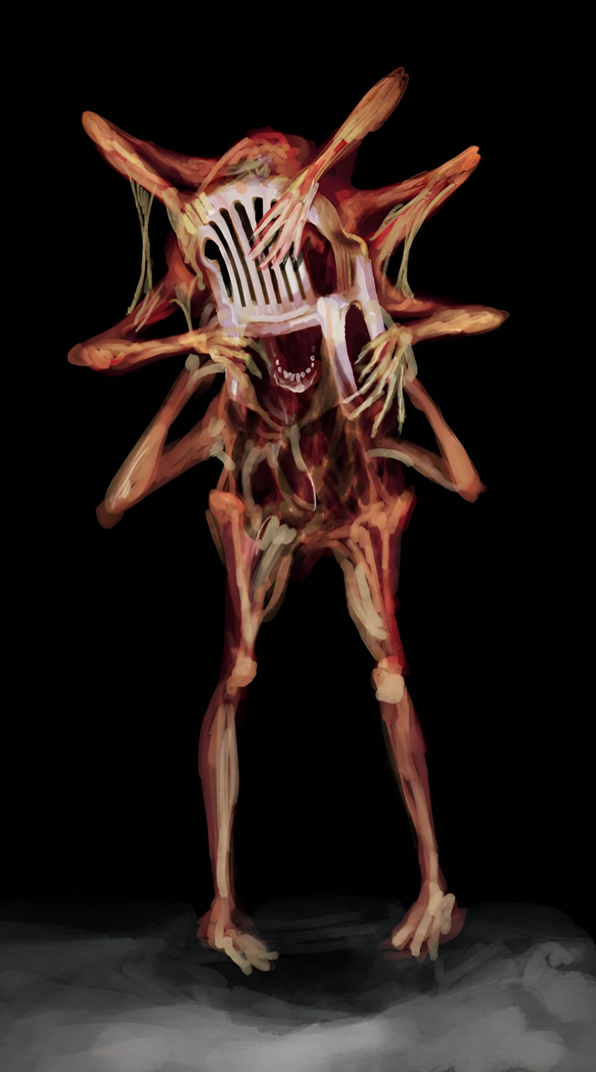 A Creature Without Skin With Multiple Arms Hiding Behind A White Plastic Lawn Chair | The ...