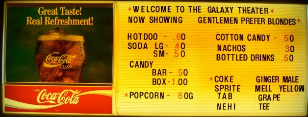 Movie Theater Concession Stand Menu