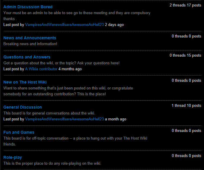 User blog:Multicolour/Forums Have Been Reactivated | The Host Wiki | Fandom