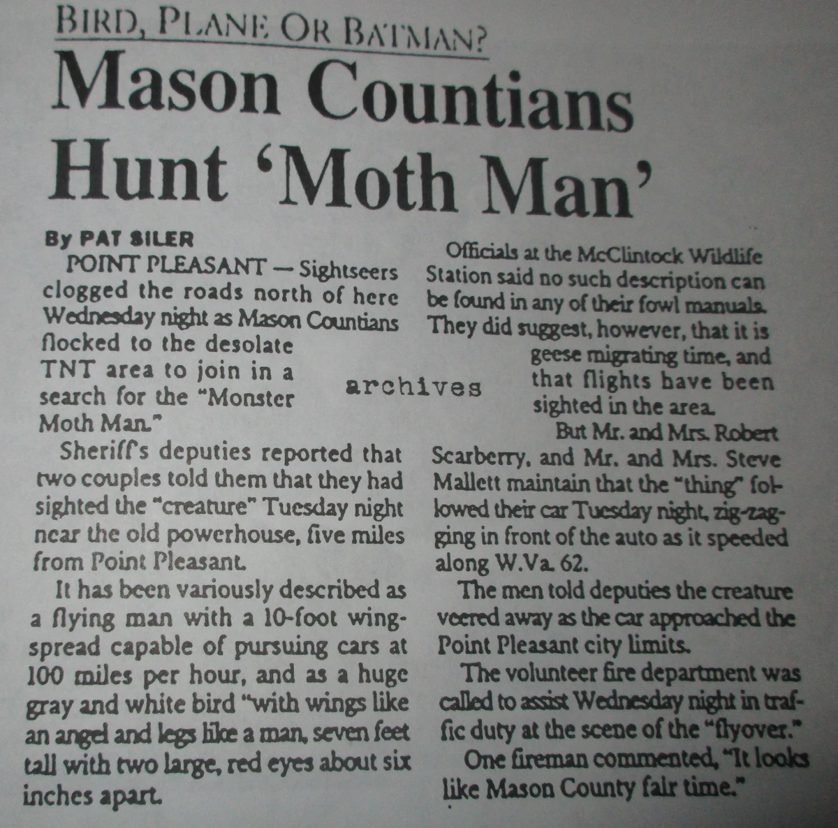 Mason Countians Hunt 'Moth Man' | TheMothMan Wikia | Fandom