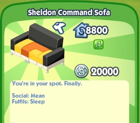 Sheldon Command Sofa | The Sims Social Wiki | Fandom