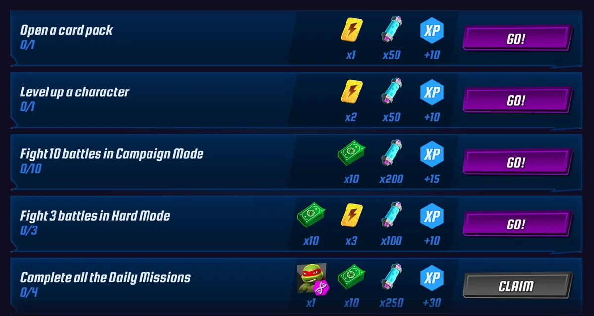 Daily Missions | TMNT: Legends Wikia | Fandom