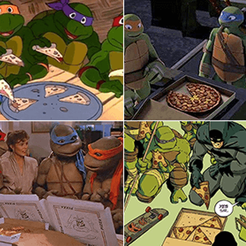 Cute Cartoon Ninja Turtles Eating Pizza