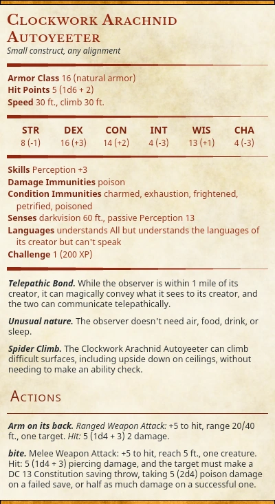 Clockwork arachnid autoyeeter | Trebura Wiki | Fandom