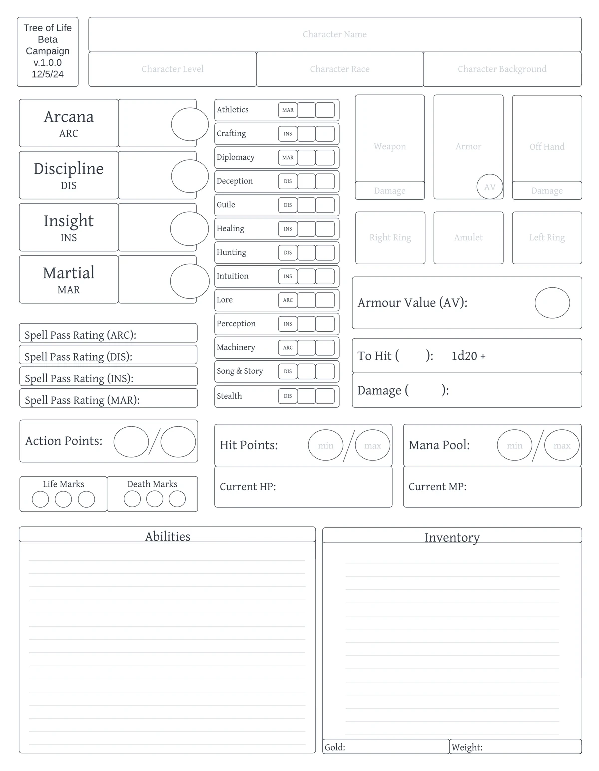 Character Creation | Tree of Life TTRPG Wiki | Fandom