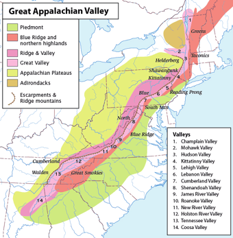 Appalachian Mountains Physical Map