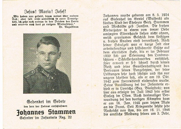 Johannes Stammen | Guerra Mundial 1914-1945 | Fandom