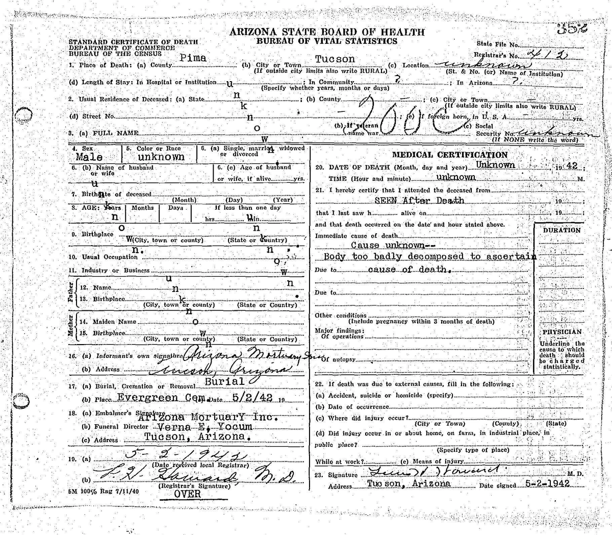 Tucson John Doe (1942) | Unidentified Wiki | Fandom