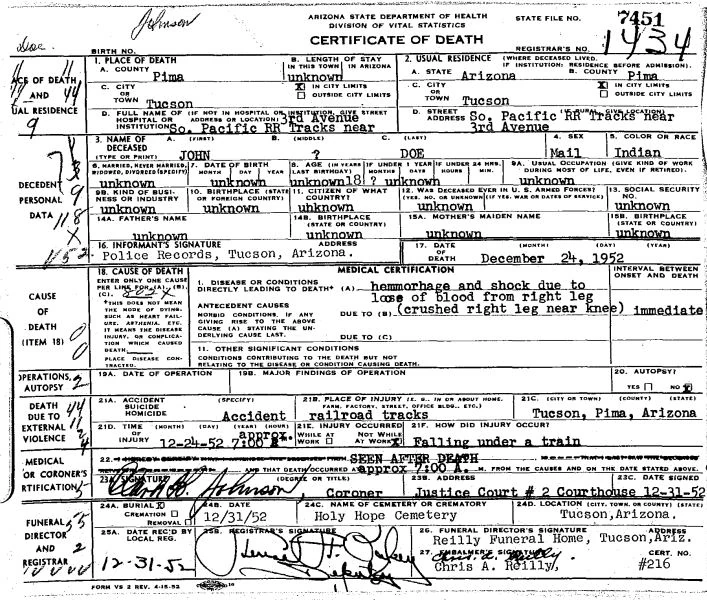 Tucson John Doe (1952) | Unidentified Wiki | Fandom