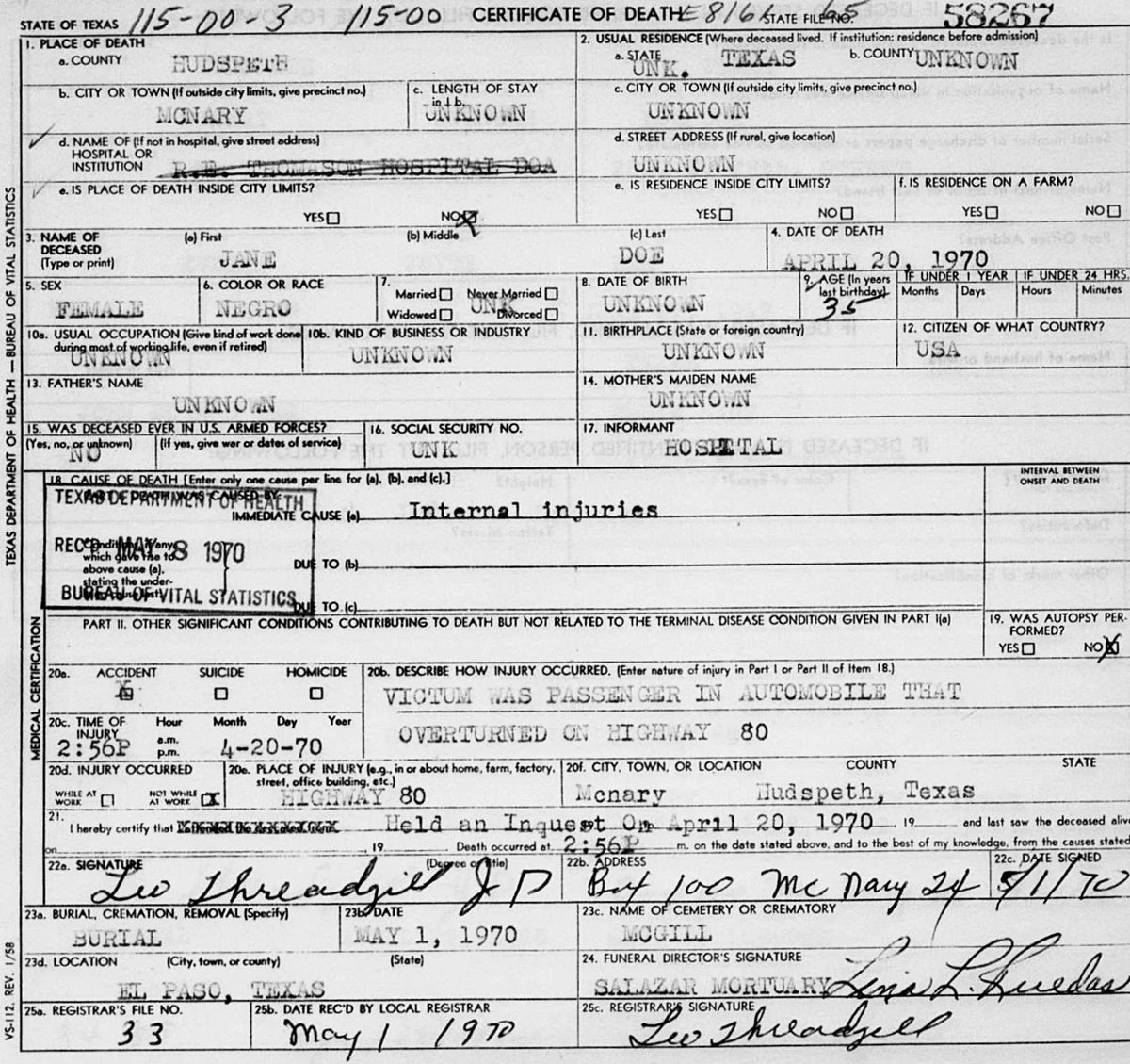 Hudspeth County Jane Doe (1970) | Unidentified Wiki | Fandom