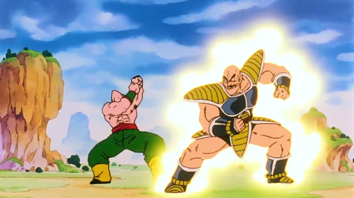 Chiaotzu, Tien, Piccolo, Krillin and Gohan vs. Nappa | Universal Dragon ...