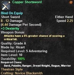 Copper Shortsword | Vanguard Saga of Heroes | Fandom