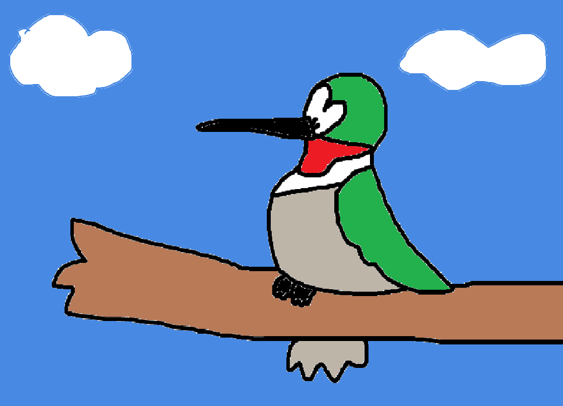 Vector Stock - Cartoon Ruby-Throated Hummingbird on Tree Branch ...