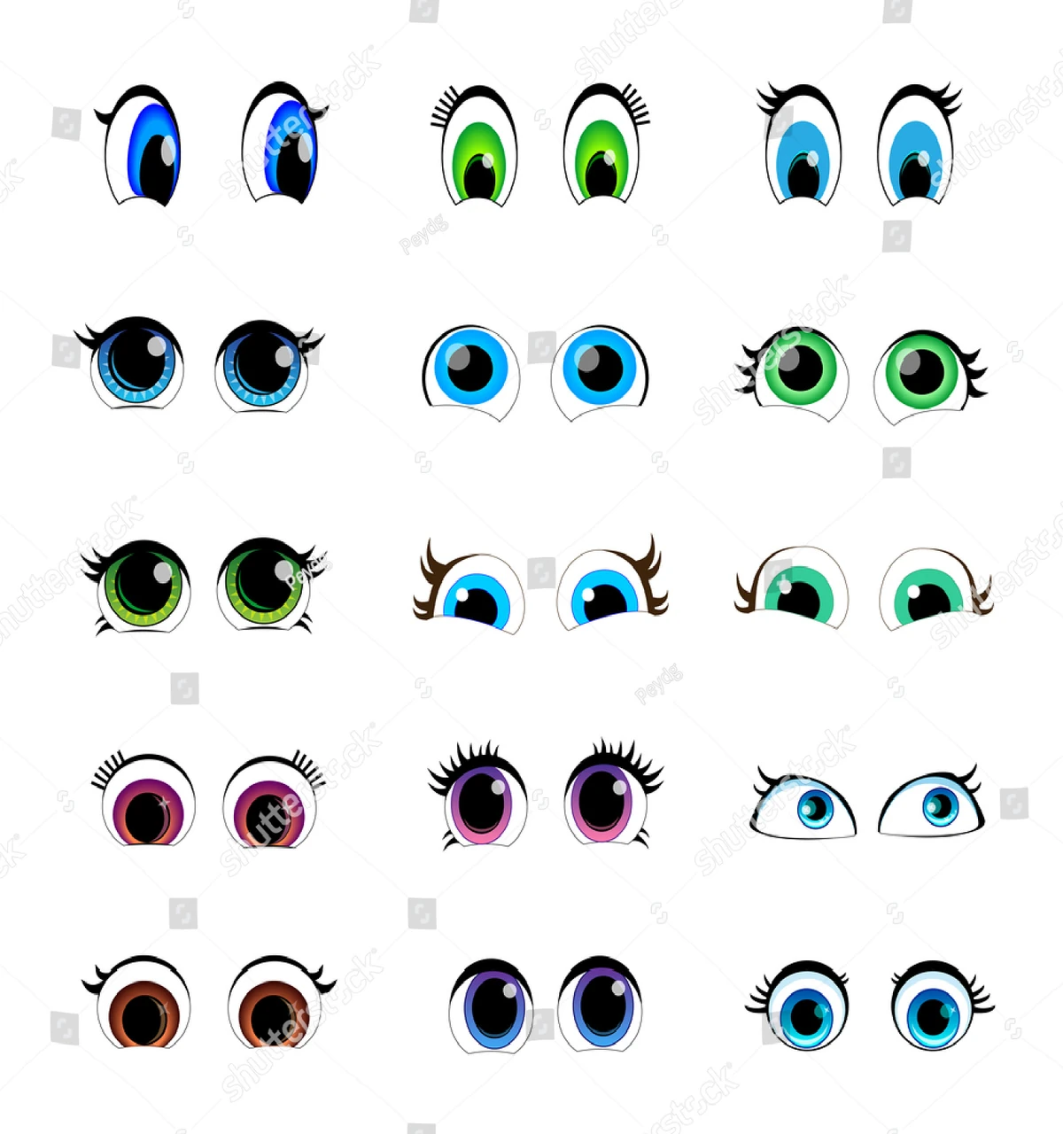 Royalty Vector Stock - Set of cartoon characters for the eyes, Vector ...