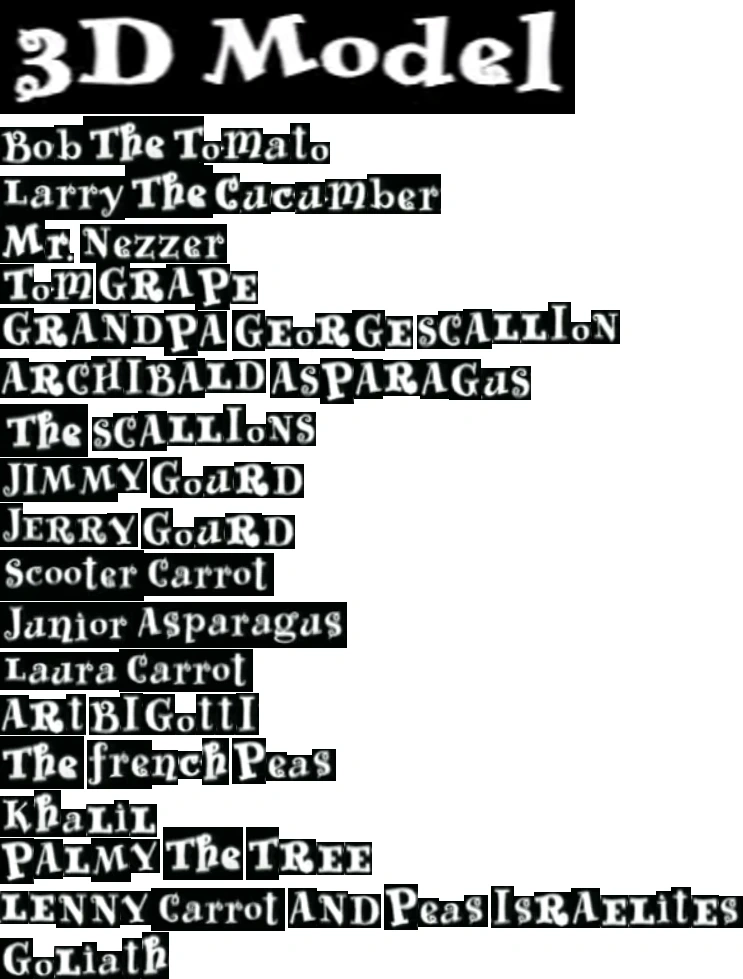 3D Model VeggieTales Dave and the Mr. Nezzer PALMY The TREE GoLiath ...