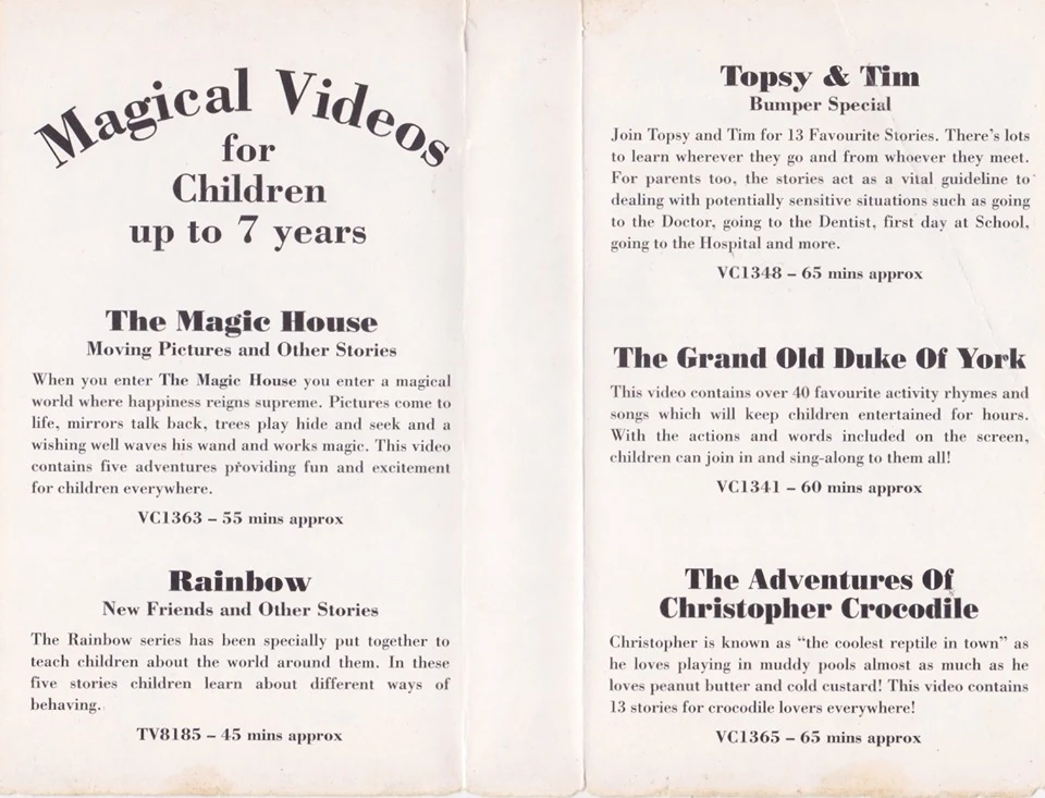 The Video Collection Children's Inlay Promo 1994 - Magical Videos for ...