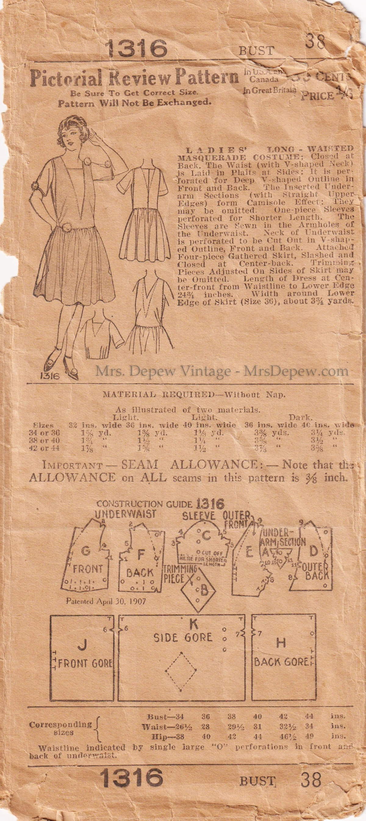 Pictorial Review 1316 | Vintage Sewing Patterns | Fandom