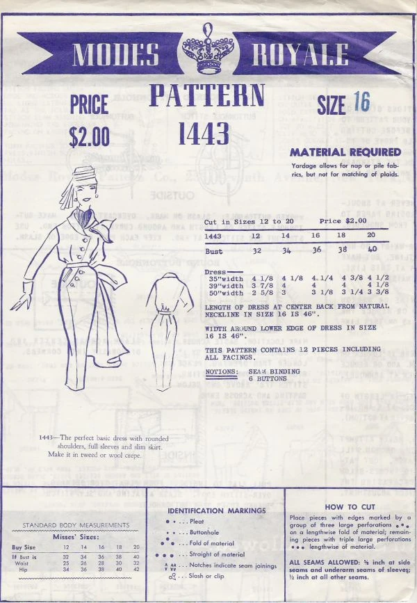 Modes Royale 1443 | Vintage Sewing Patterns | Fandom
