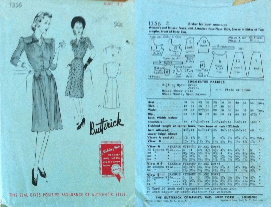 Butterick 1356 | Vintage Sewing Patterns | Fandom