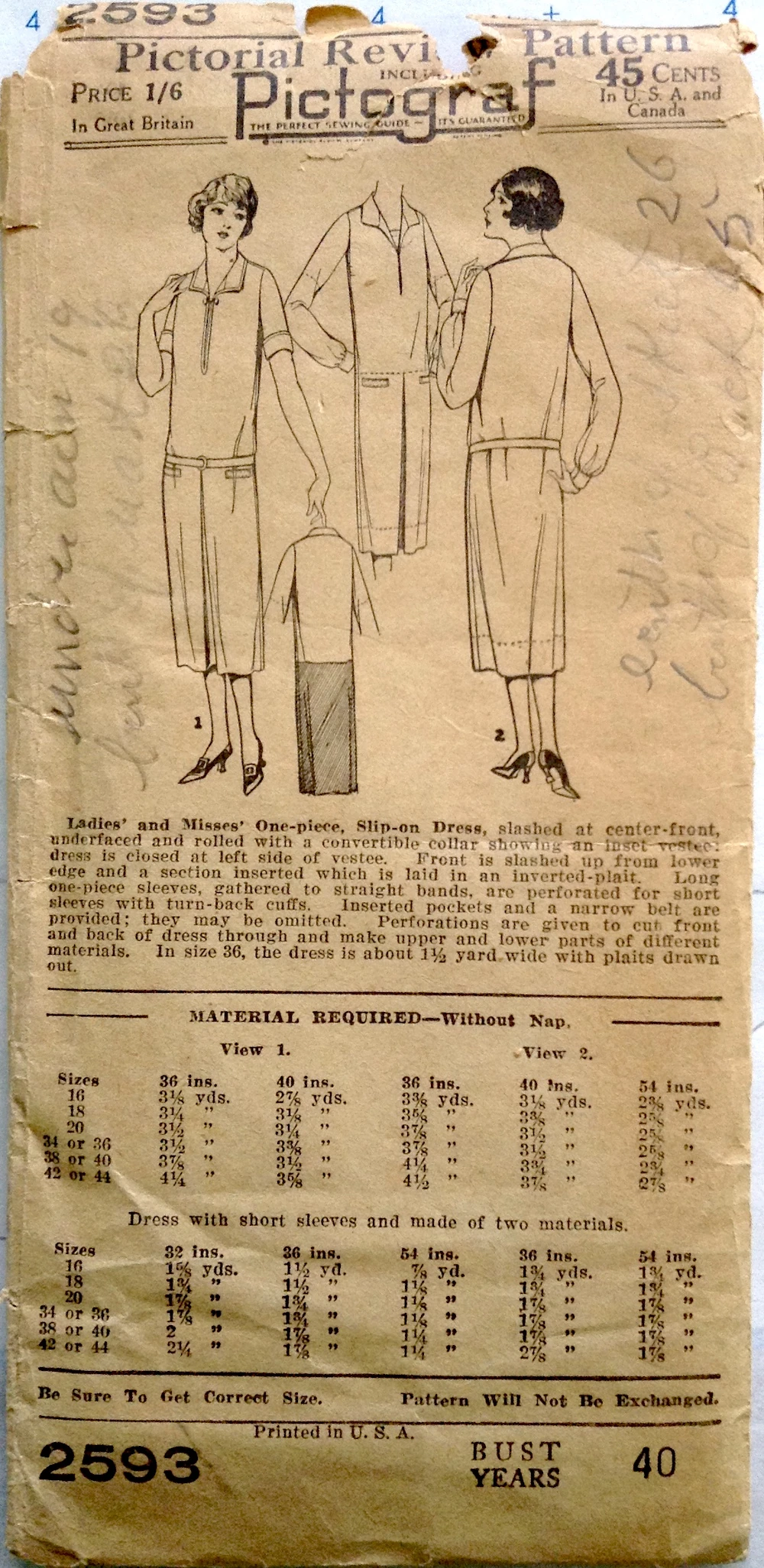 Pictorial Review 2593 | Vintage Sewing Patterns | Fandom