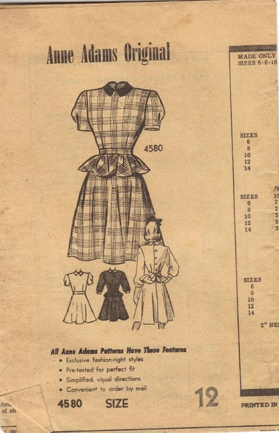Anne Adams 4580 | Vintage Sewing Patterns | Fandom