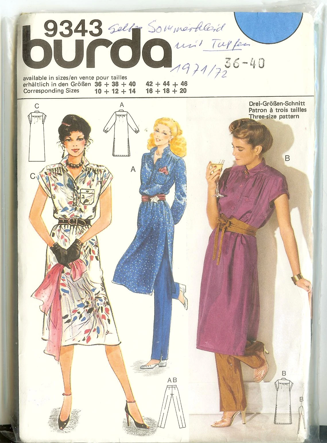 Burda 9343 | Vintage Sewing Patterns | Fandom