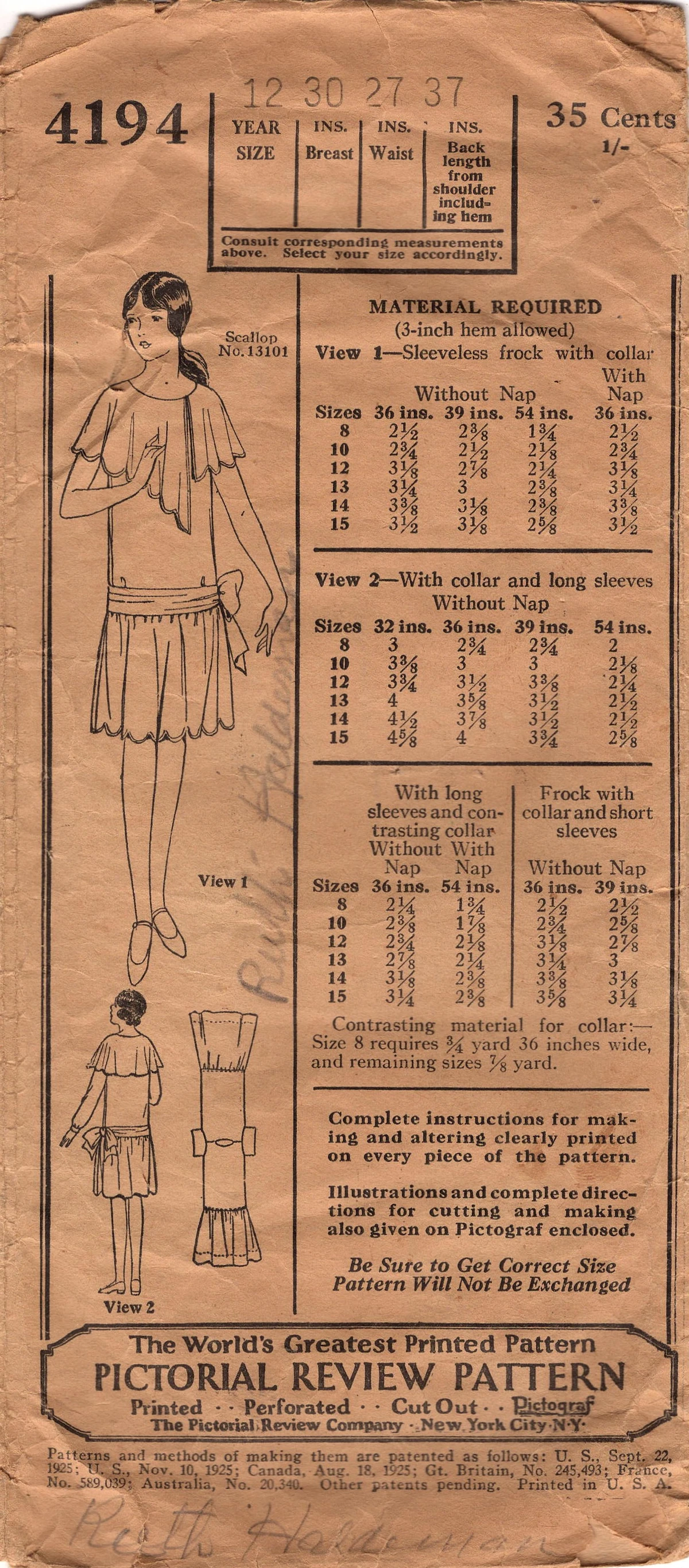 Pictorial Review 4194 | Vintage Sewing Patterns | Fandom