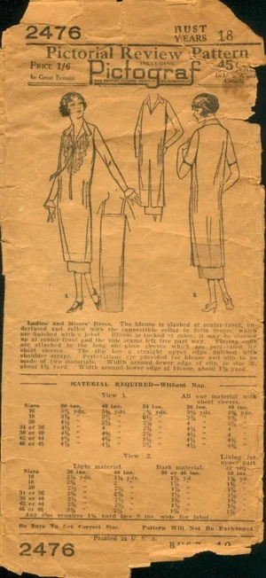 Pictorial Review 2476 | Vintage Sewing Patterns | Fandom