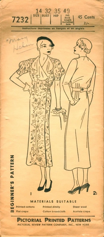 Pictorial Review 7232 | Vintage Sewing Patterns | Fandom