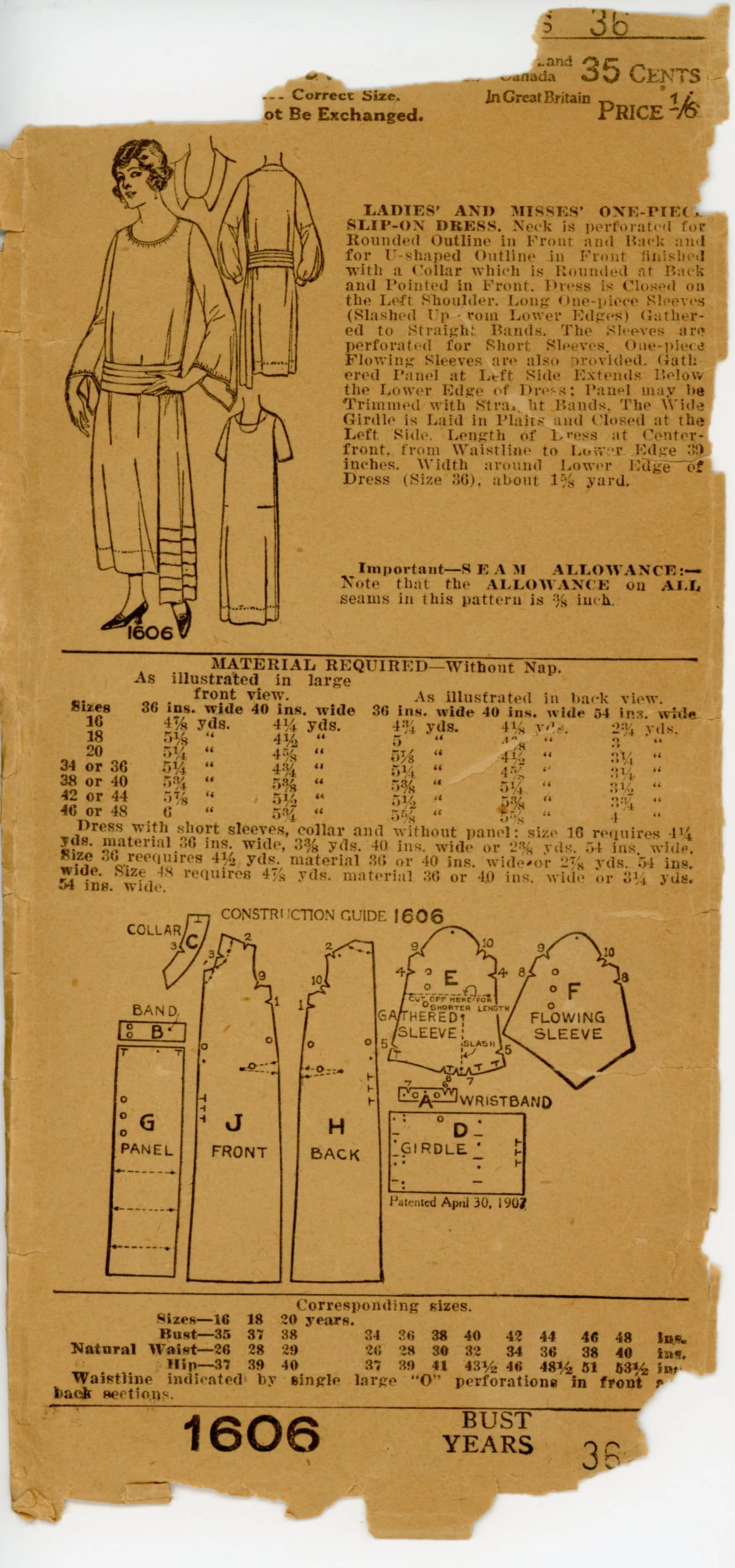 Pictorial Review 1606 | Vintage Sewing Patterns | Fandom