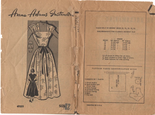 Anne Adams 4989 A | Vintage Sewing Patterns | Fandom