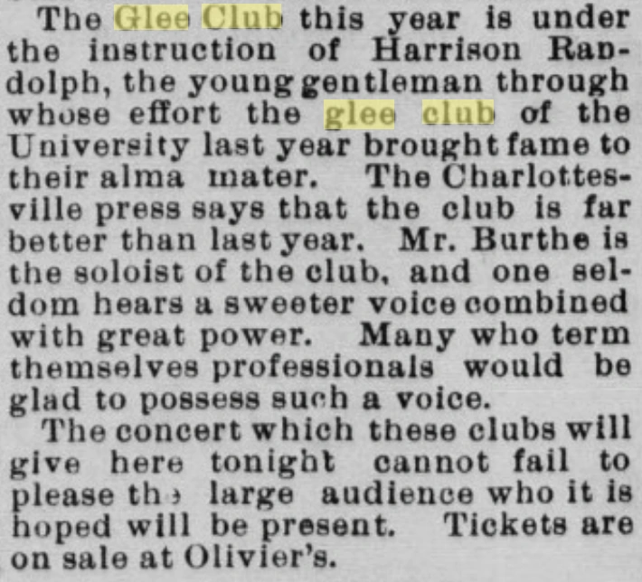 Concert in Staunton (December 1894) | Virginia Glee Club Wiki | Fandom