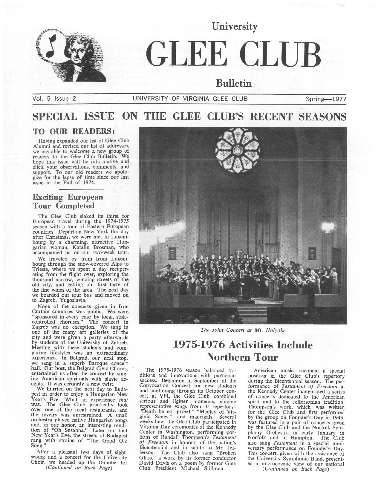 Glee Club Newsletter (Spring 1977) | Virginia Glee Club Wiki | Fandom
