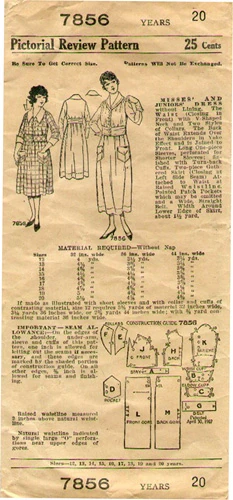 VPLL ~ PICTORIAL REVIEW PATTERN 7856 (1918) | Vintage Pattern Lending ...