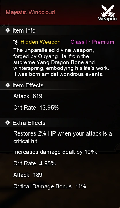 Majestic Windcloud (Hidden Weapon) - Tooltip | Wandering Sword Wiki ...
